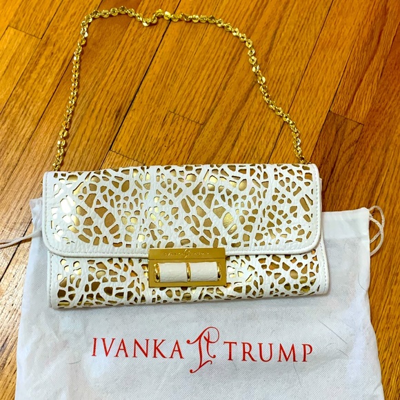 Ivanka Trump | Bags | Ivanka Trump Laser Cut White Gold Shoulder Bag ...